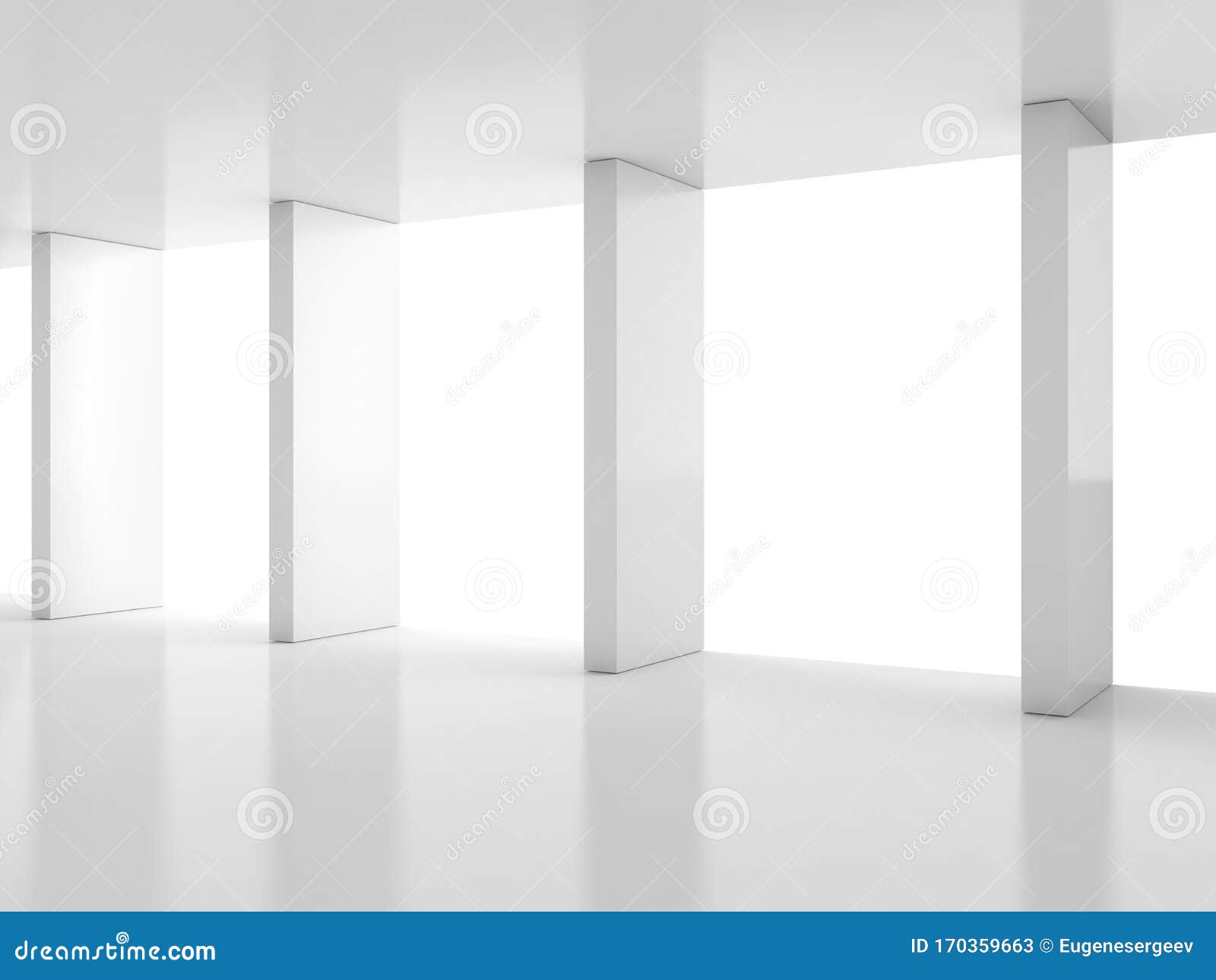 Abstract 3d Empty White Interior with Shiny Columns Stock Illustration ...