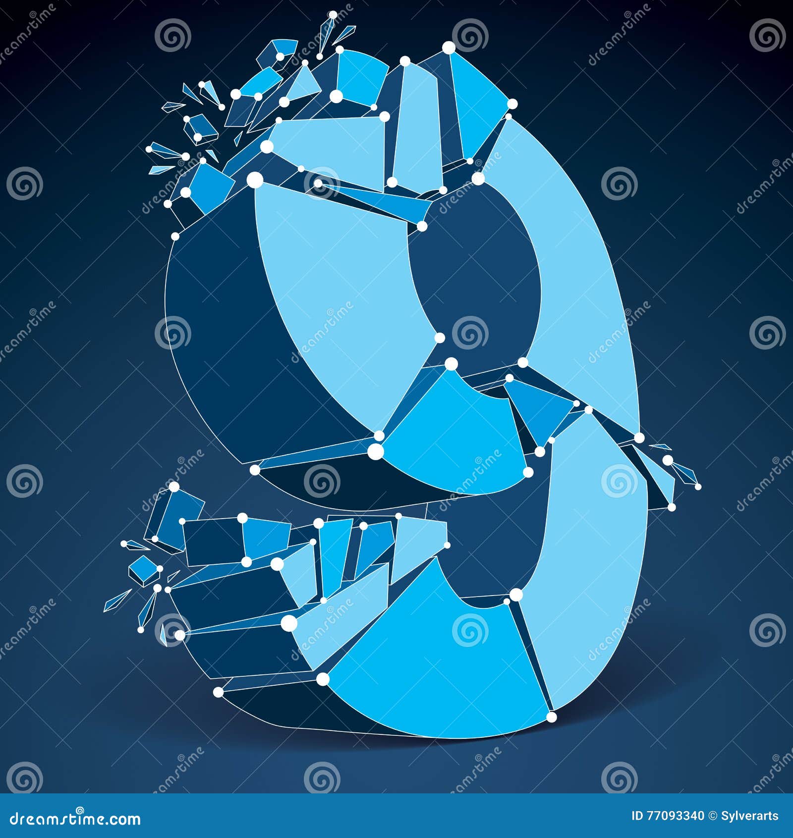 Abstract 3d Faceted Blue Number 9 with Connected Black Lines and Stock ...