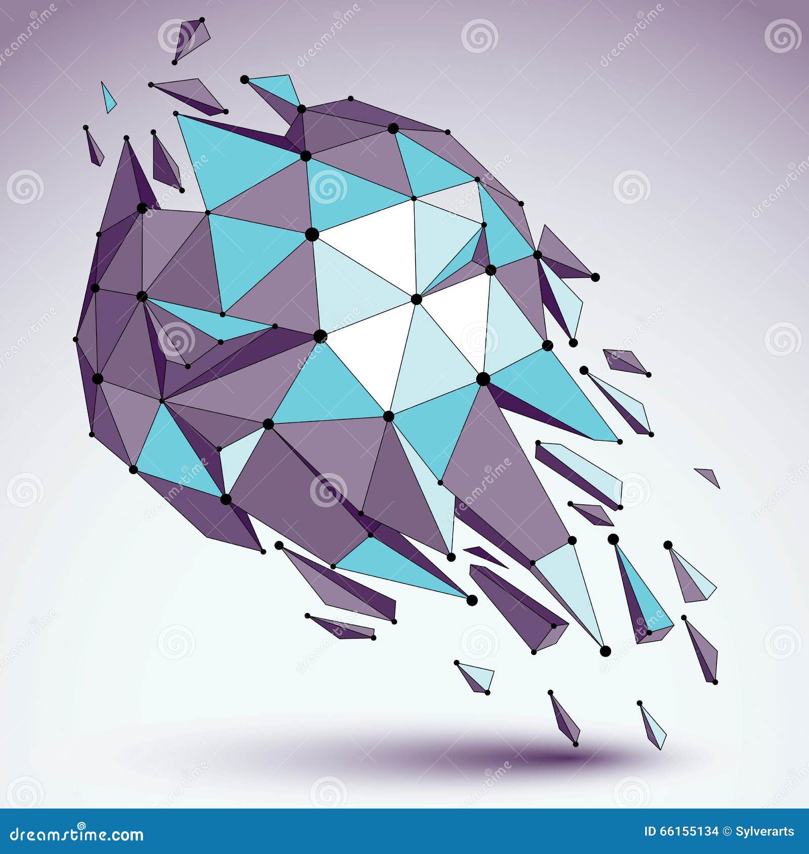 Abstract 3d Faceted Figure with Connected Black Lines and Dots. Stock ...