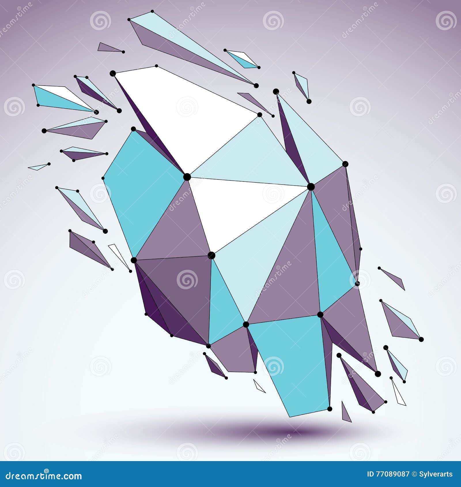 Abstract 3d Faceted Figure with Connected Black Lines and Dots. Stock ...