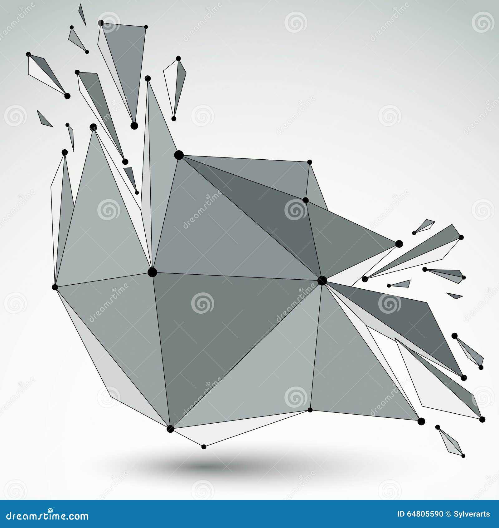 Abstract 3d Faceted Figure with Connected Black Lines and Dots. Stock ...