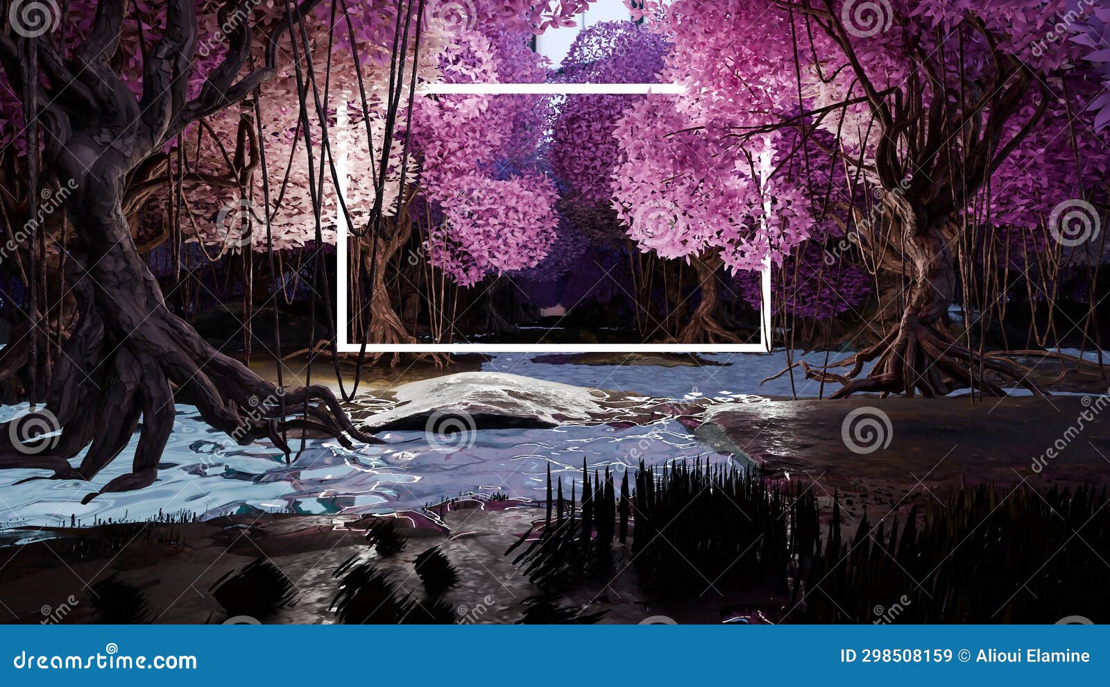 Abstract 3D Forest with Rectangle Neon, Sci Fi Futuristic Trees and ...