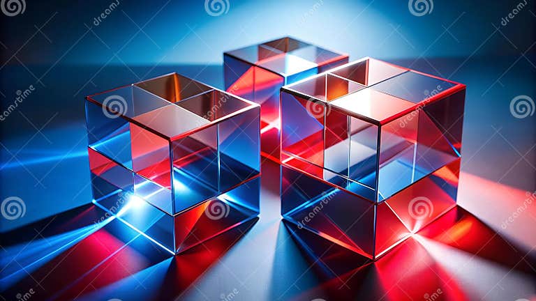 Abstract 3D Geometric Shapes in Red, Blue, and Gray Patterned ...