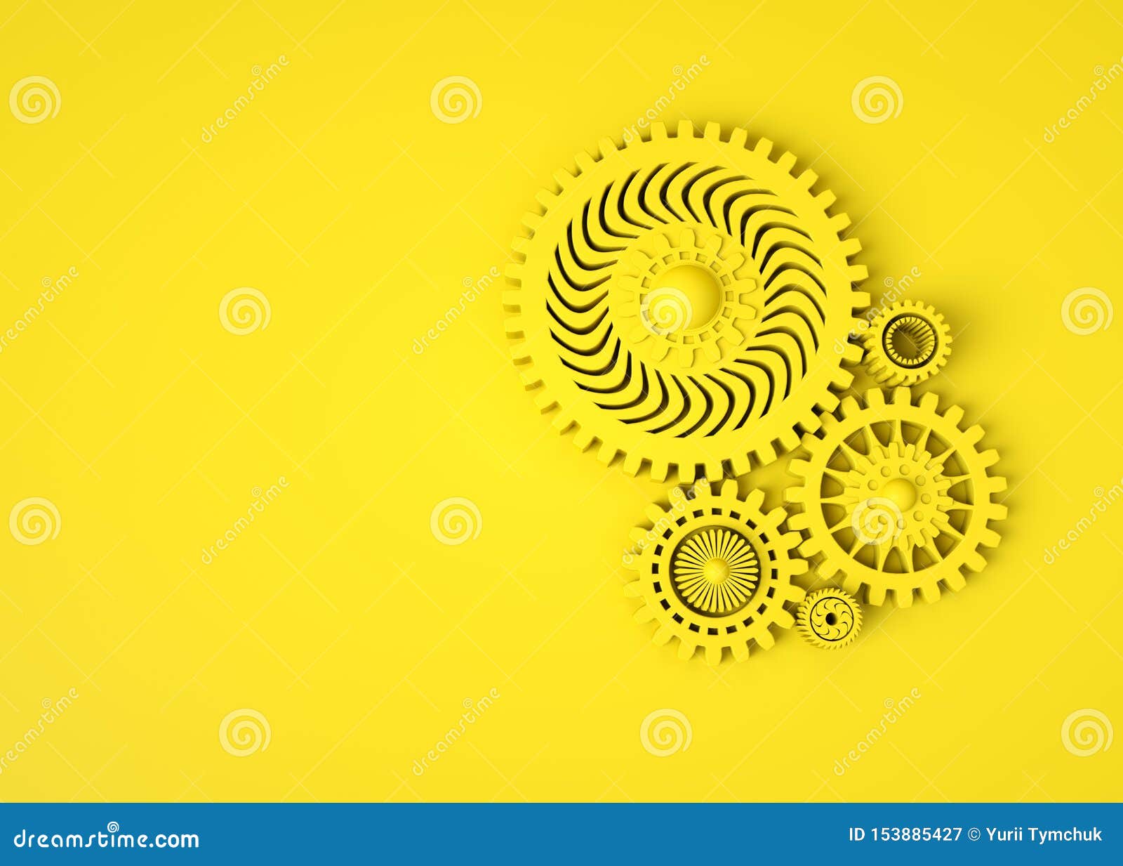 Abstract 3D Geometrical Design. Composition of Yellow Gears on Yellow ...