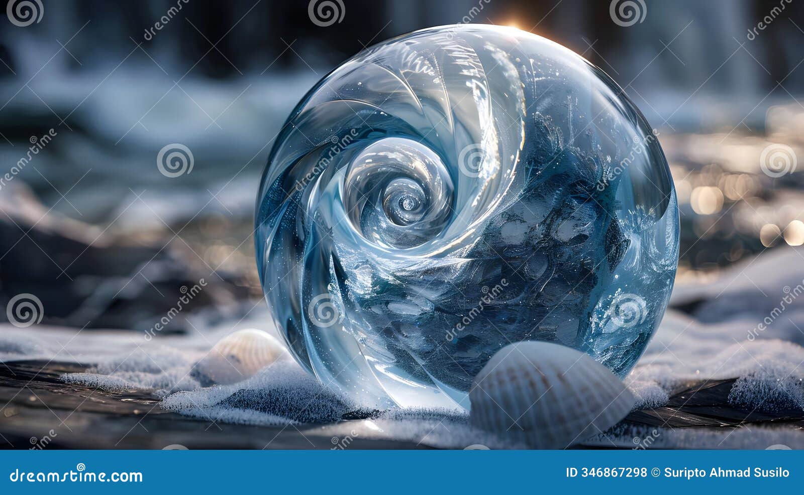 Abstract 3D Glass Sphere Ocean Wave Illustration Stock Illustration ...