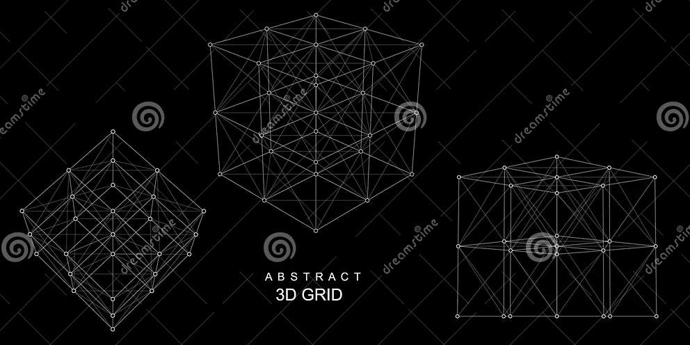 Abstract 3D Grid Cube. from Dots and Lines. Primitive Object. 3D ...