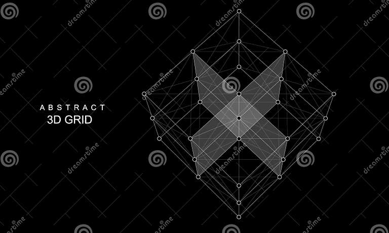 Abstract 3D Grid Cube. from Dots and Lines. Primitive Object. 3D ...