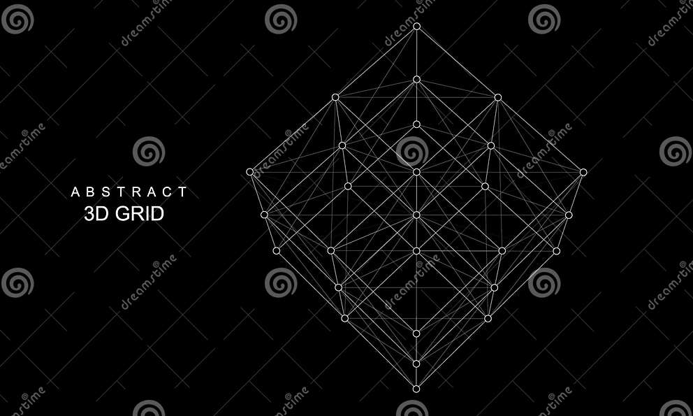 Abstract 3D Grid Cube. from Dots and Lines. Primitive Object. 3D ...