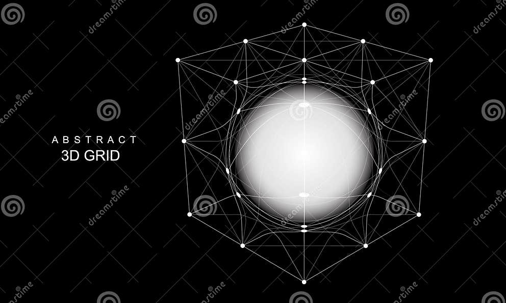 Abstract 3D Grid Cube Logo. from Dots and Lines. Primitive Object. 3D ...