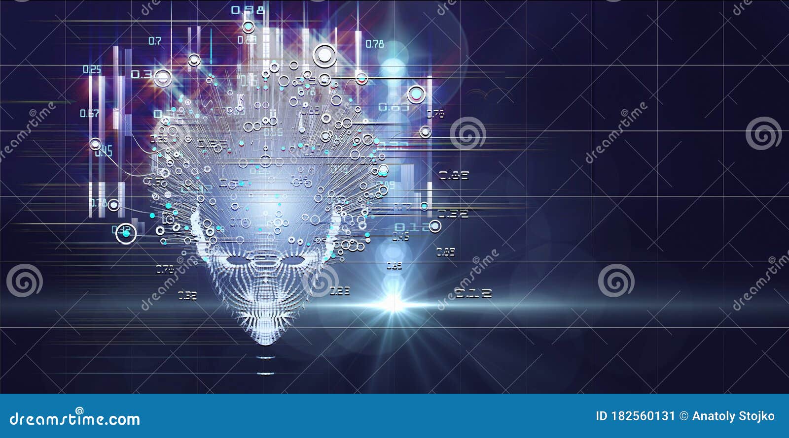 Abstract 3d Grid of Head Front View and Data. Artificial Intelligence ...