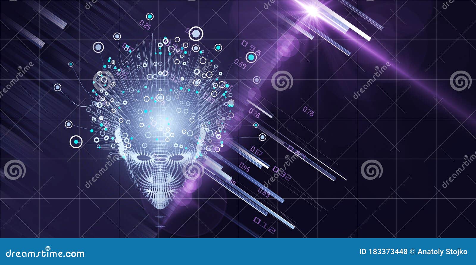 Abstract 3d Grid of Head Front View and Data. Big Data. Artificial ...