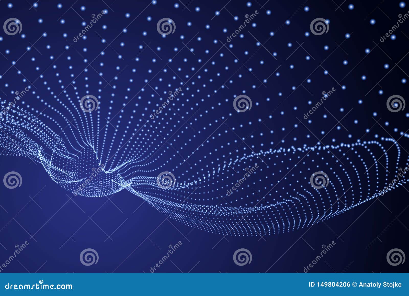 Abstract 3d Grid Wave Dots Technology Background. Futuristic Technology ...