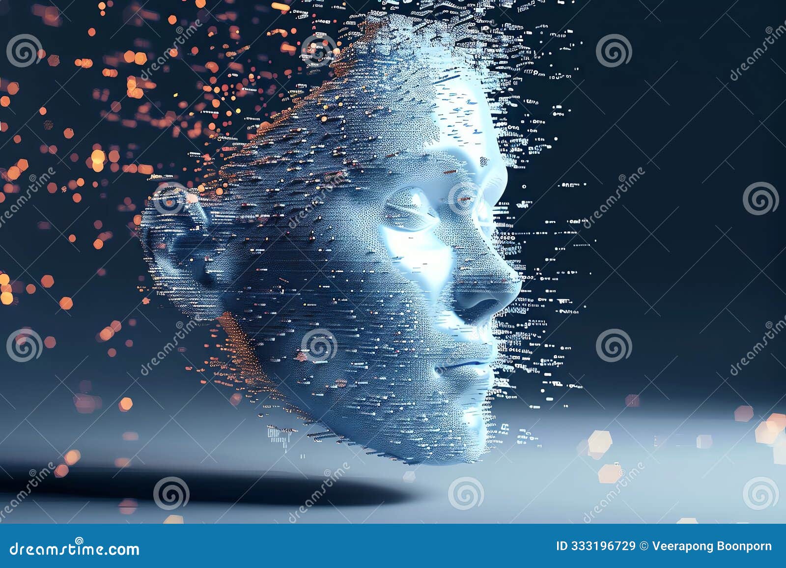 Abstract 3D Human Face Disintegrating into Particles with Glowing ...