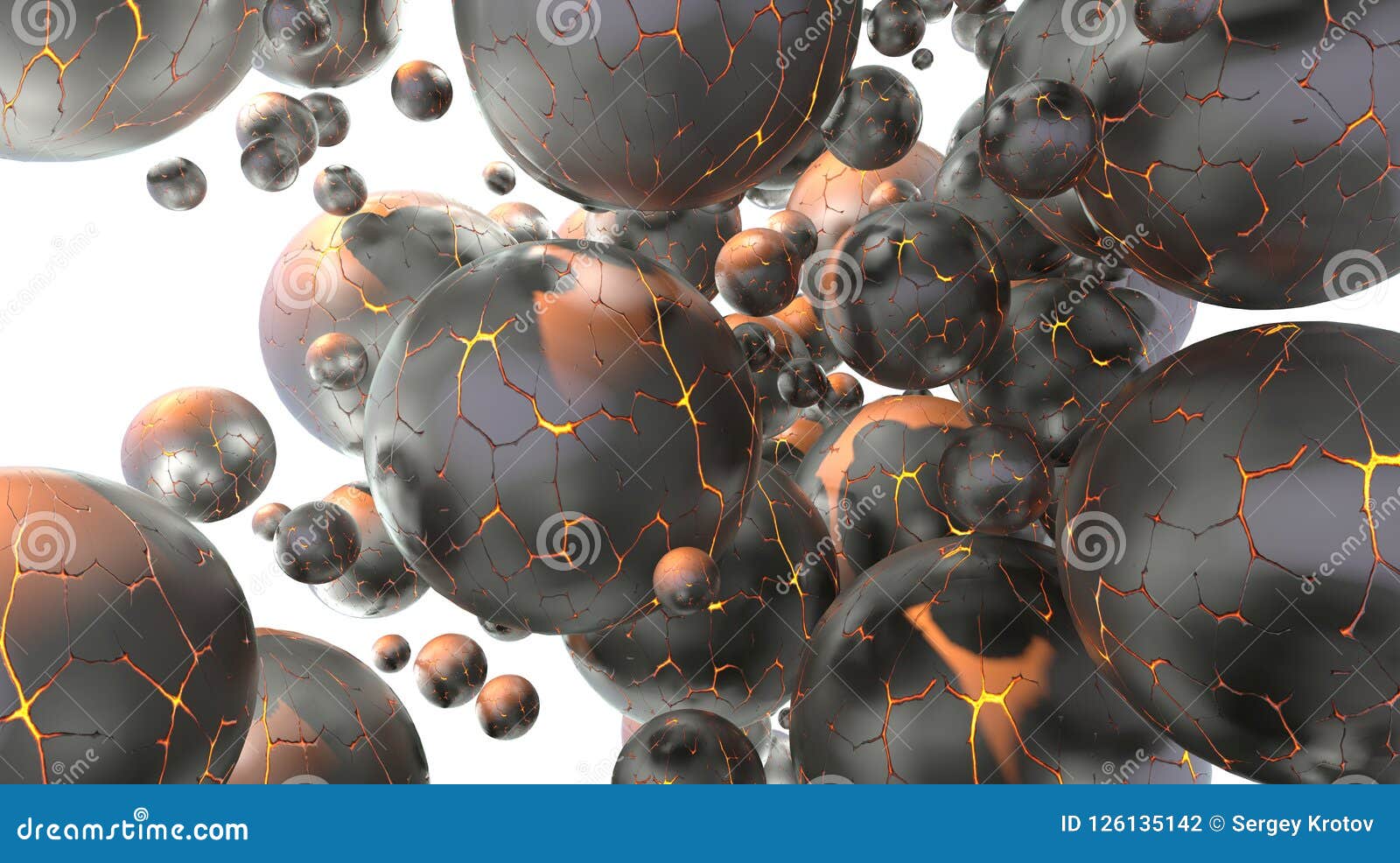 Abstract 3D Illustration Background Full of Cracked Fire Lava Spheres ...