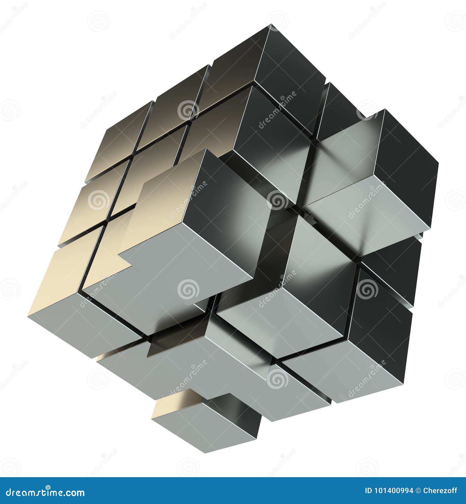 Abstract 3d Illustration of Cube Assembling from Blocks Stock ...