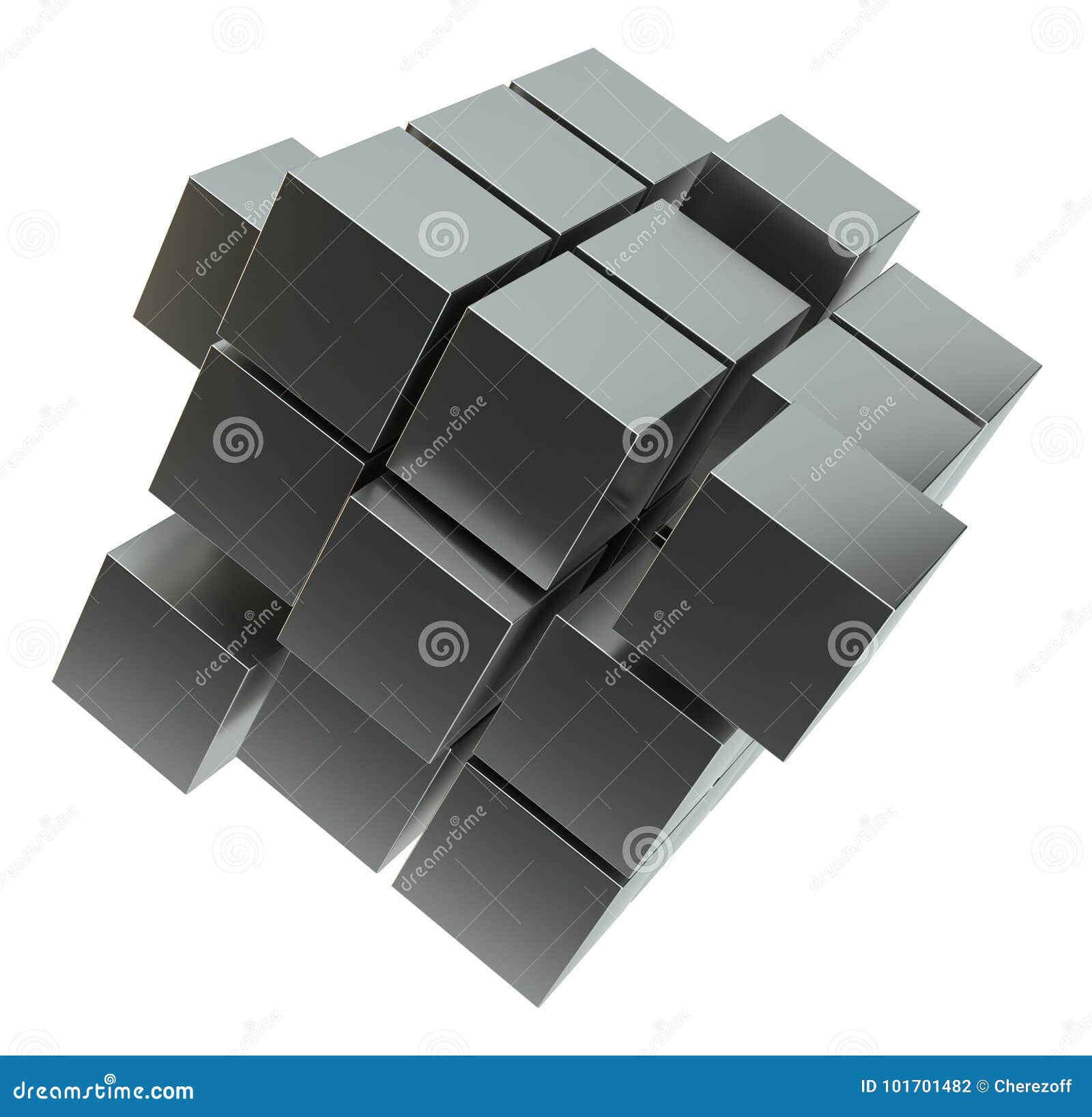 Abstract 3d Illustration Of Cube Assembling From Blocks Stock