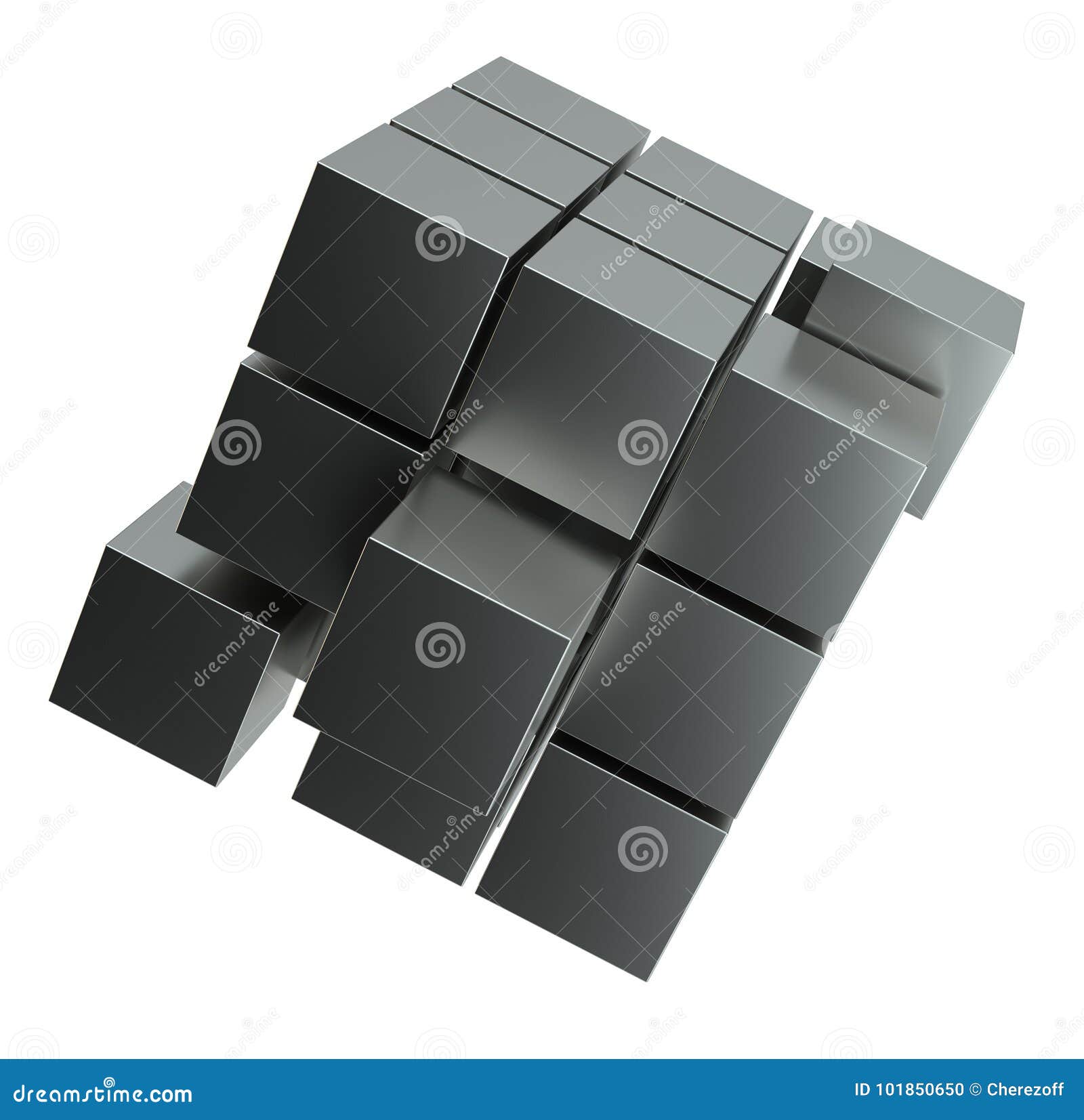 Abstract 3d Illustration Of Cube Assembling From Blocks Stock