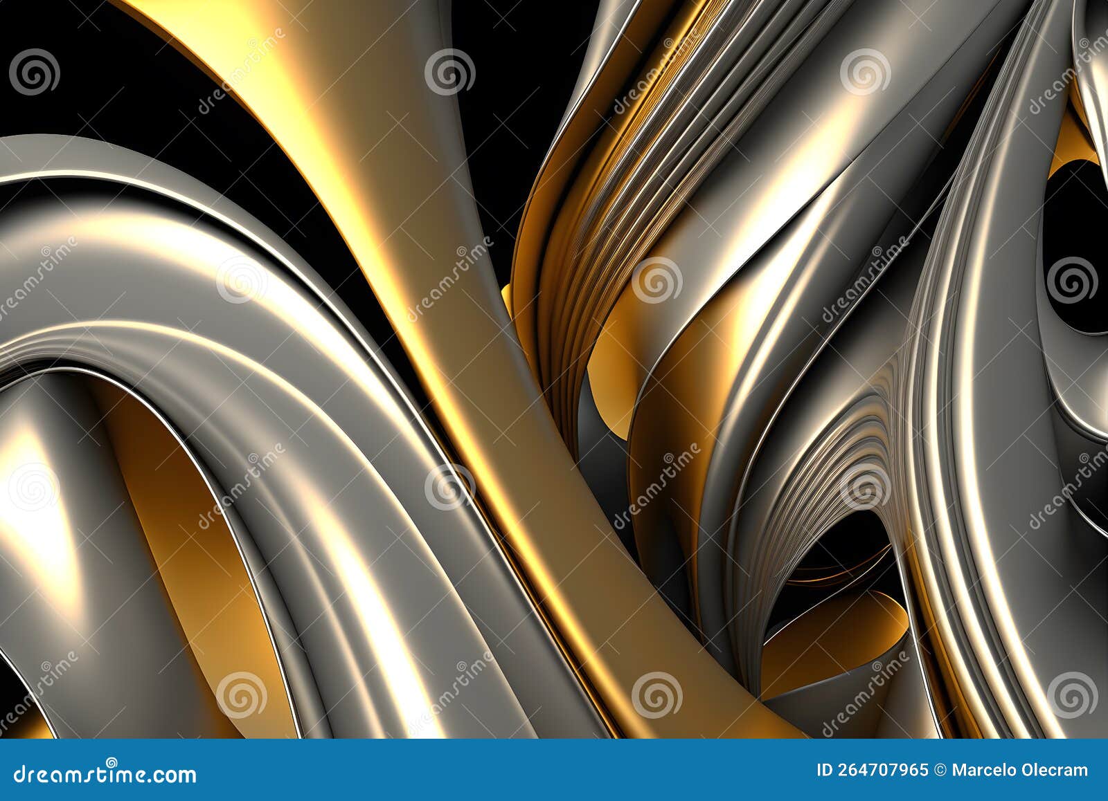 Abstract 3d Illustration of Golden and Silver Colored Waves. Generative ...