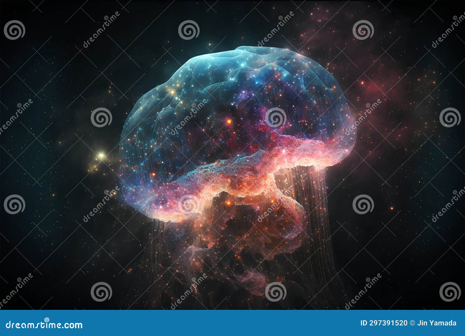Abstract 3d Illustration of Human Brain with Glowing Particles in Space ...