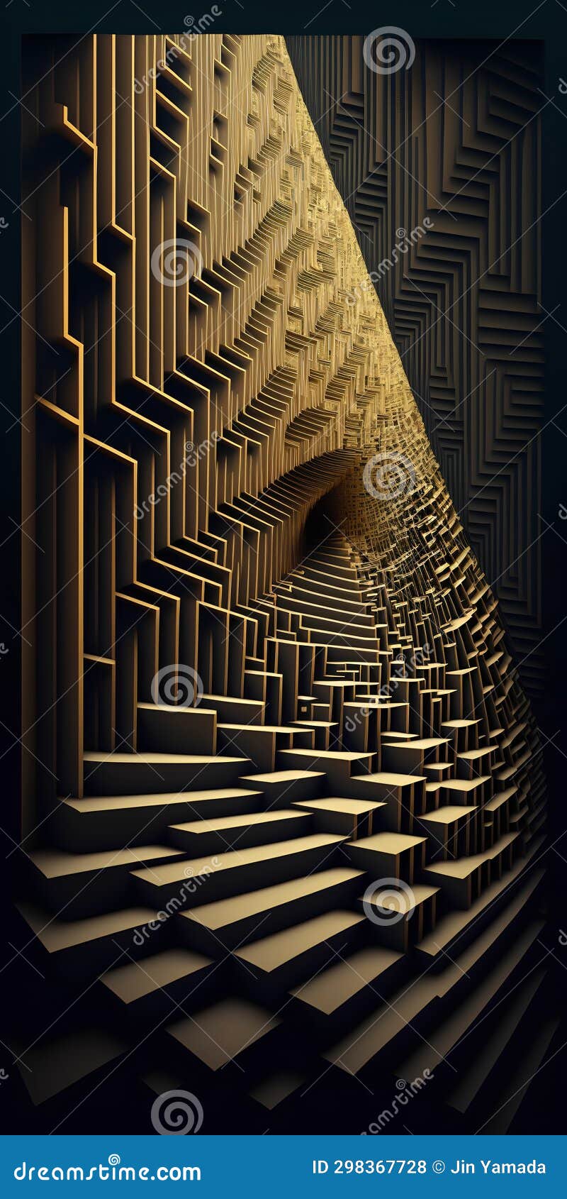 Abstract 3d Illustration of a Labyrinth with Golden Light Coming ...