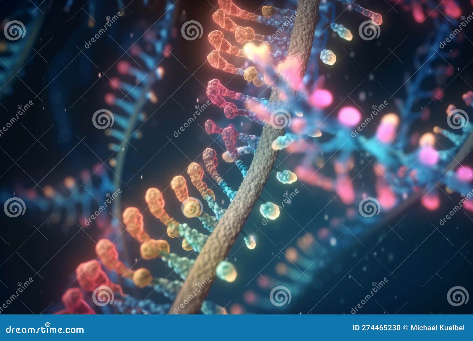 Abstract 3D Illustration of Protein Biosynthesis Process in Microscopic ...