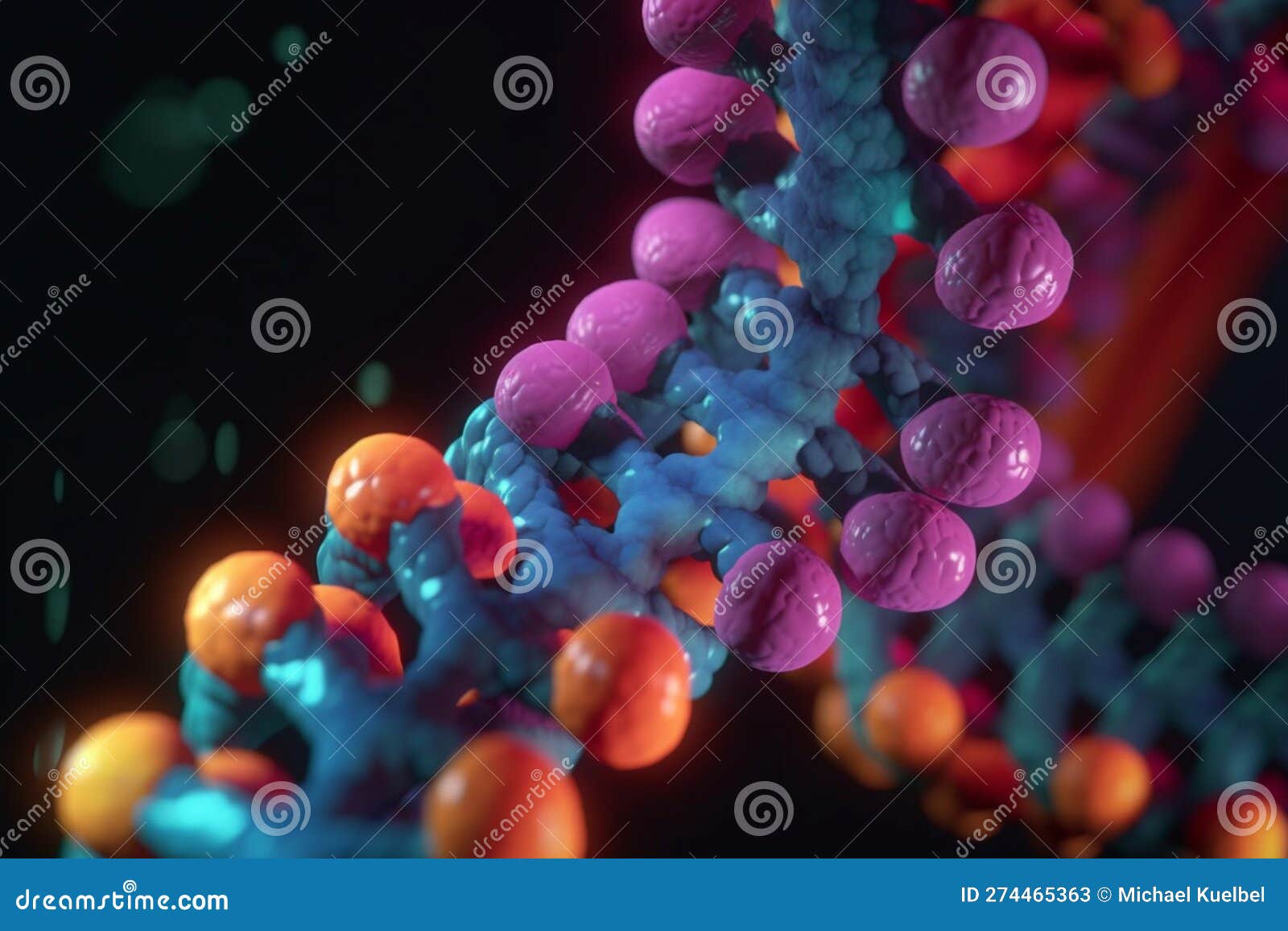 Abstract 3D Illustration Of Protein Biosynthesis Process In Microscopic ...