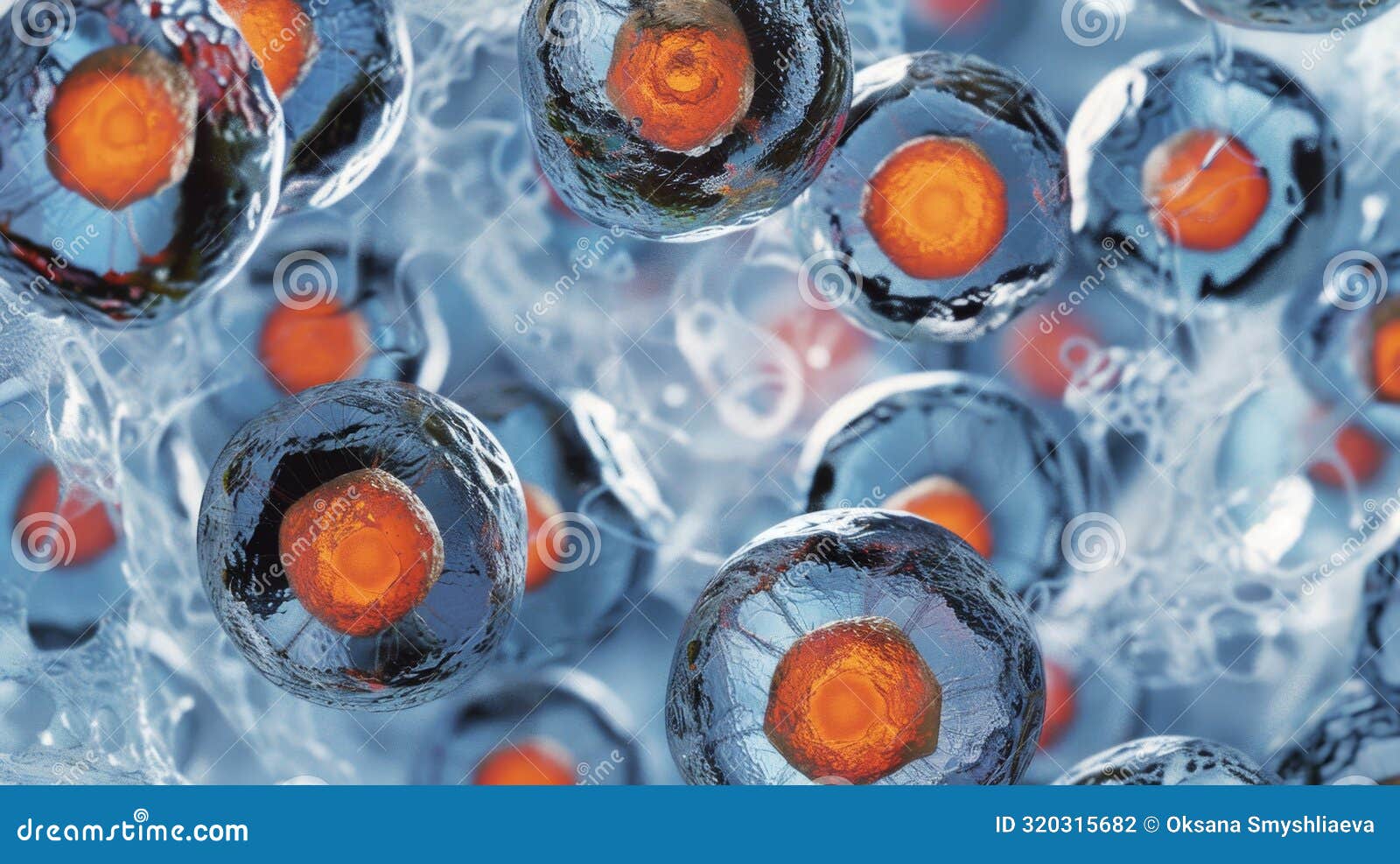 Abstract 3D Illustration of Spherical Structures in a Liquid ...