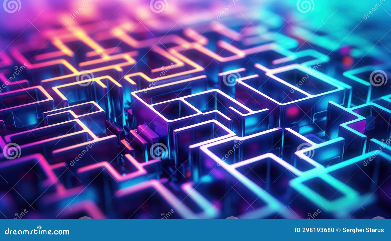 Abstract 3d Image of a Maze with Many Different Colored Lights, AI ...
