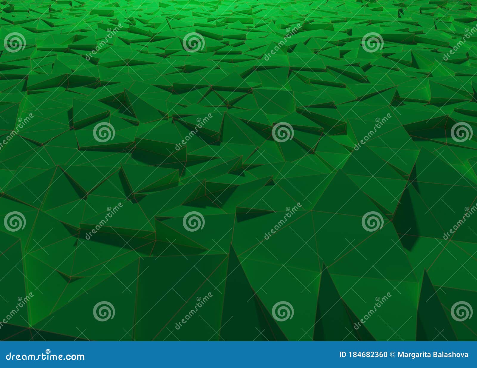 Abstract 3d Image, a Grid of Green Triangles, Broken at Different ...
