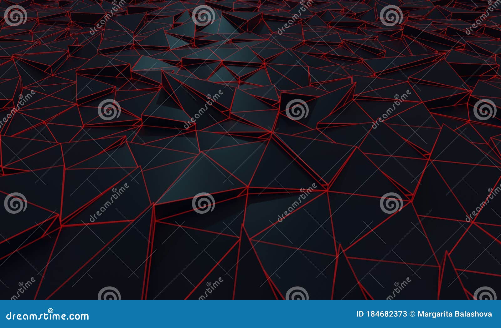 Abstract 3D Image, a Grid of Red Glowing Triangles Broken at Different ...