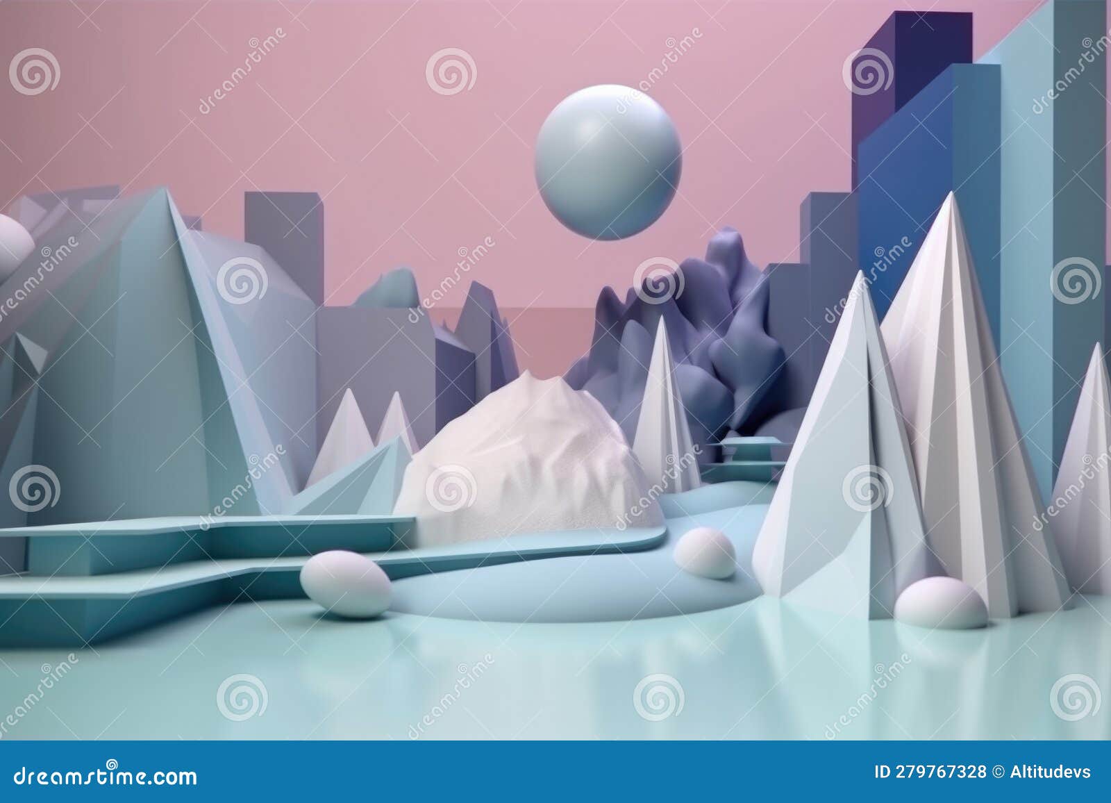 Abstract 3d Landscape with Geometric Shapes and Structures Providing ...