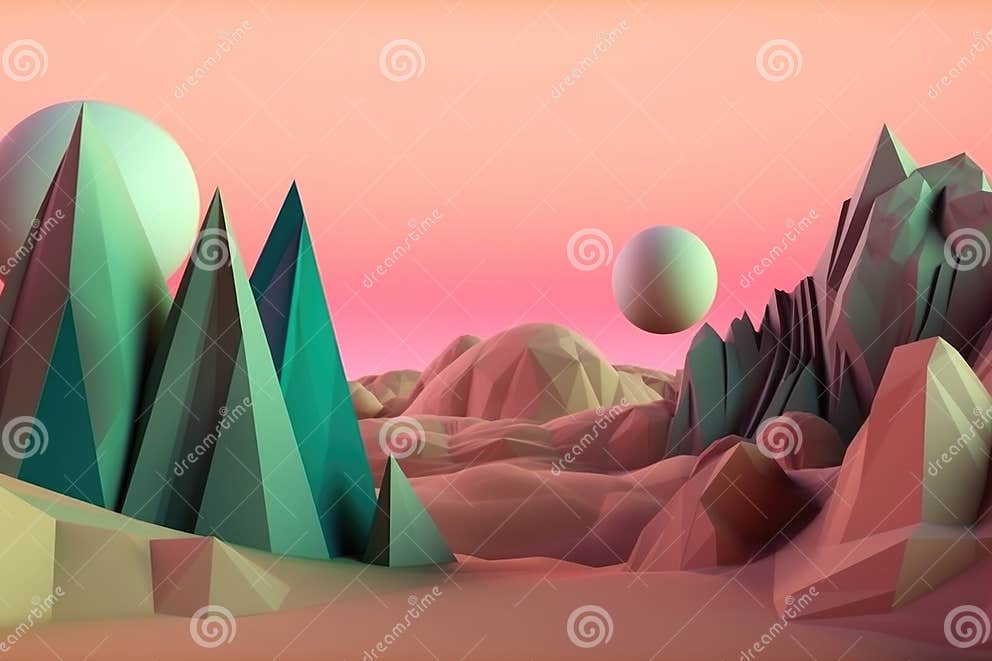 Abstract 3d Landscape with Geometric Shapes and Structures Providing ...