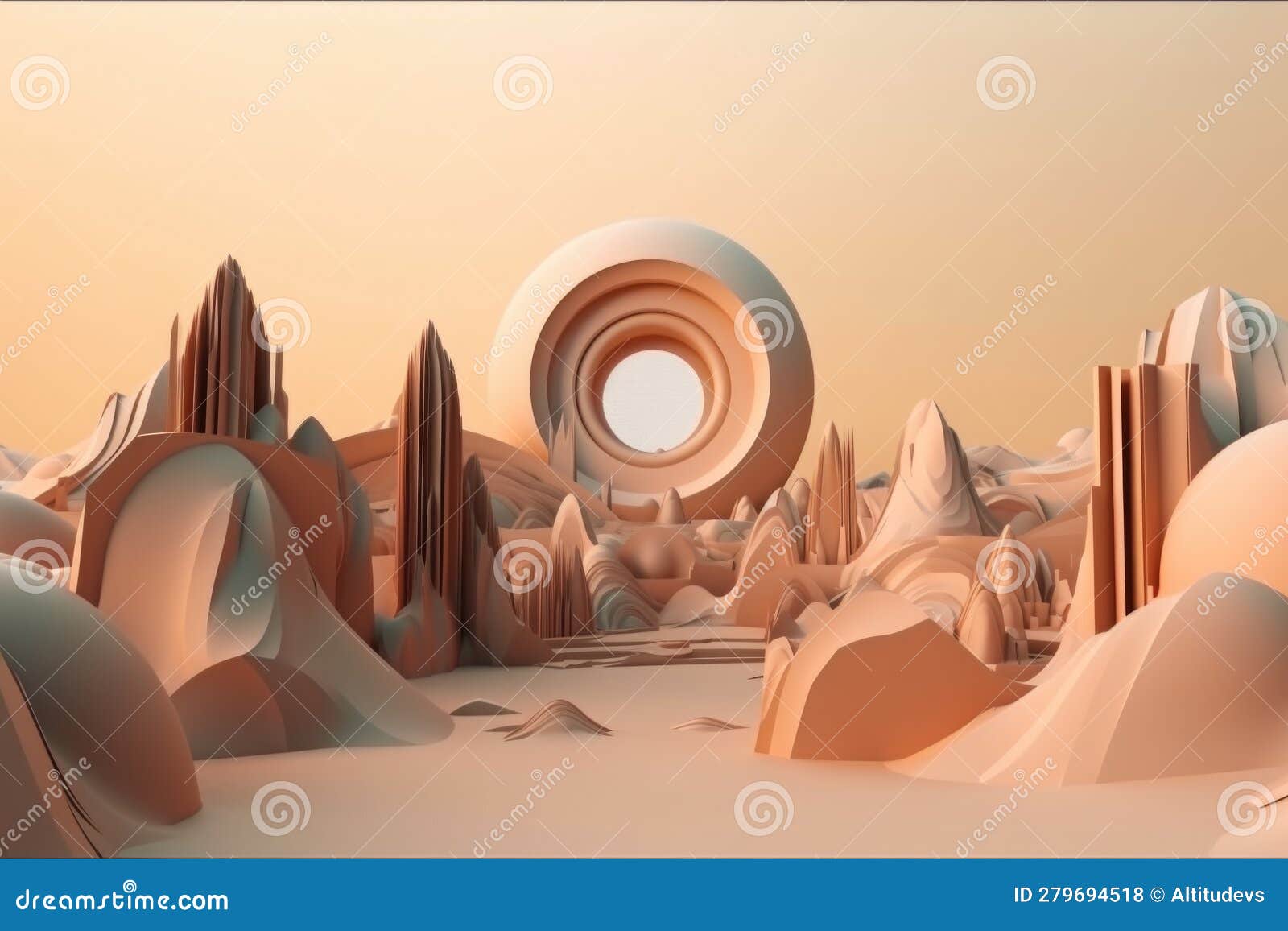 Abstract 3d Landscape with Geometric Shapes and Structures Providing ...