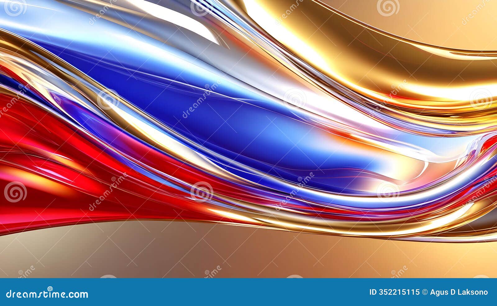 Abstract 3D Liquid Gold, Red, Blue, White Swirls Background Stock ...