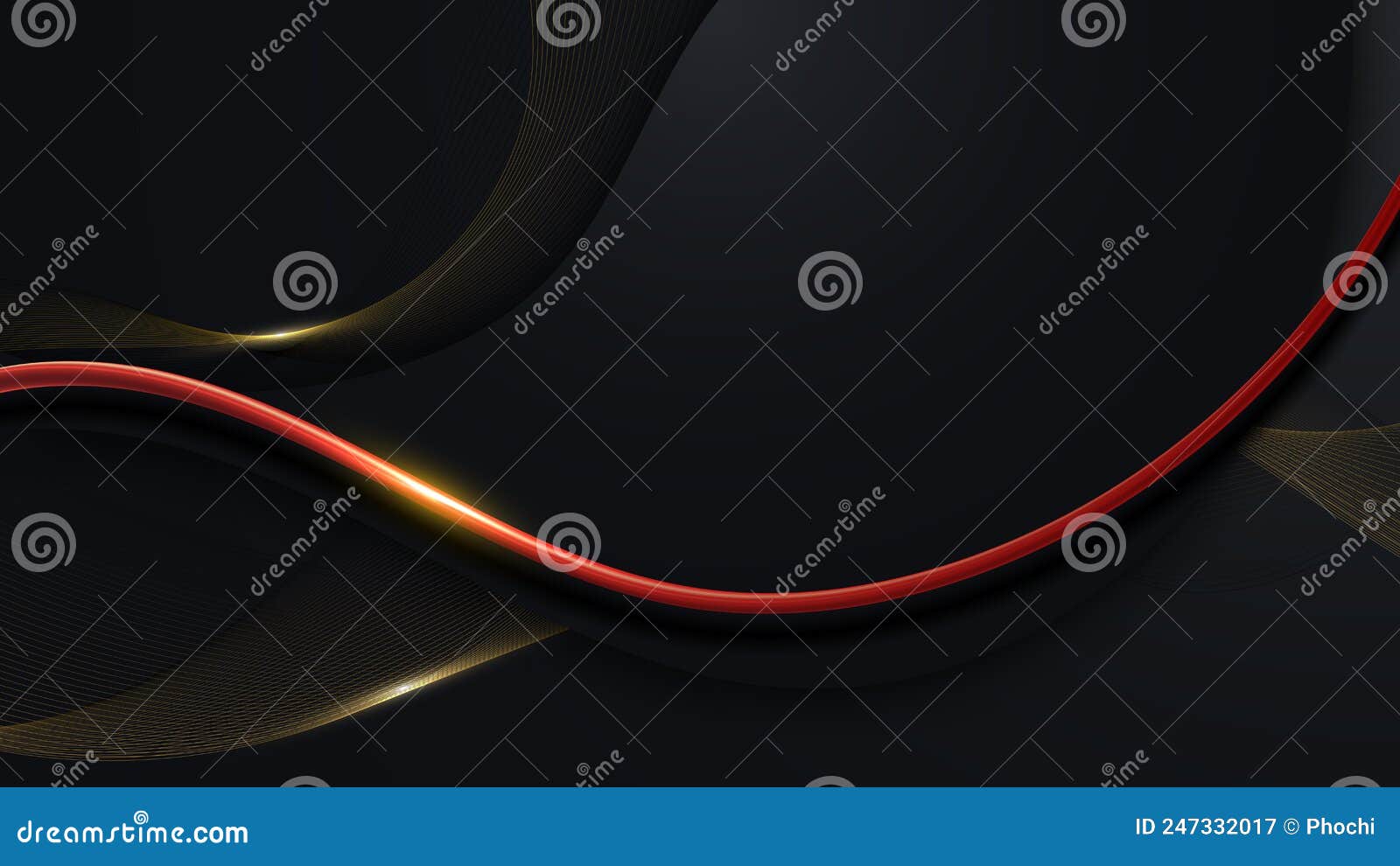 Abstract 3D Luxury Background Black and Golden Wave Lines with Light ...