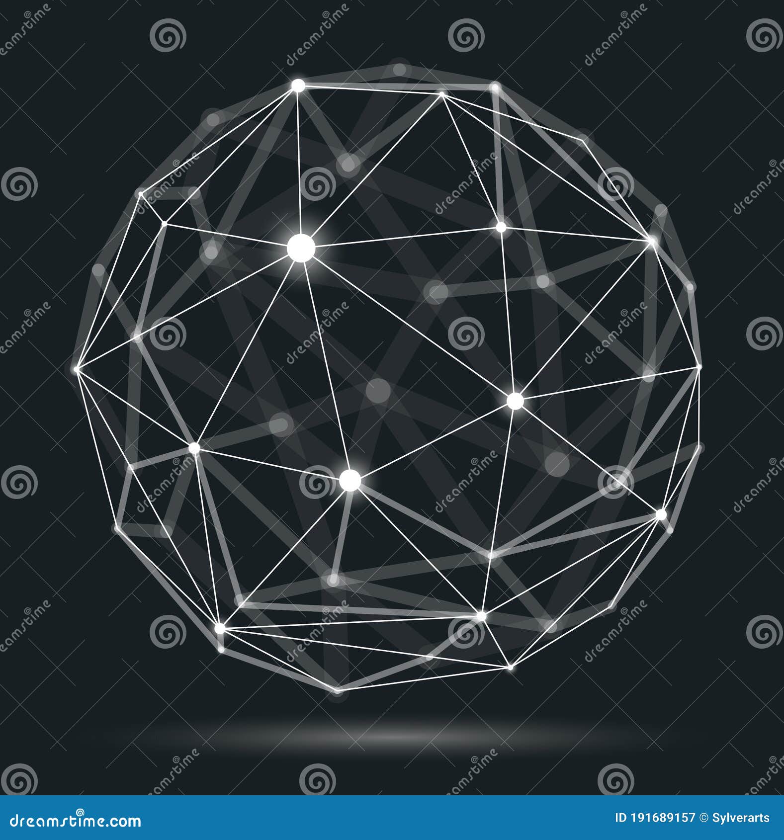 Abstract 3D Mesh Sphere Vector Illustration, Dots Connected with Lines ...