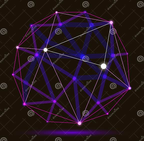 Abstract 3D Mesh Sphere Vector Illustration, Dots Connected with Lines ...