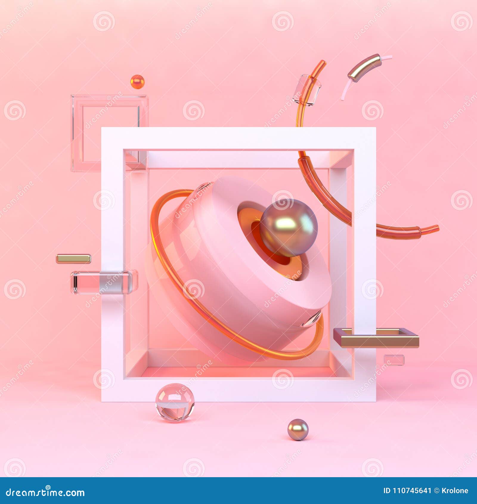 Abstract 3D of Metal Objects on Pink Background Stock Illustration ...