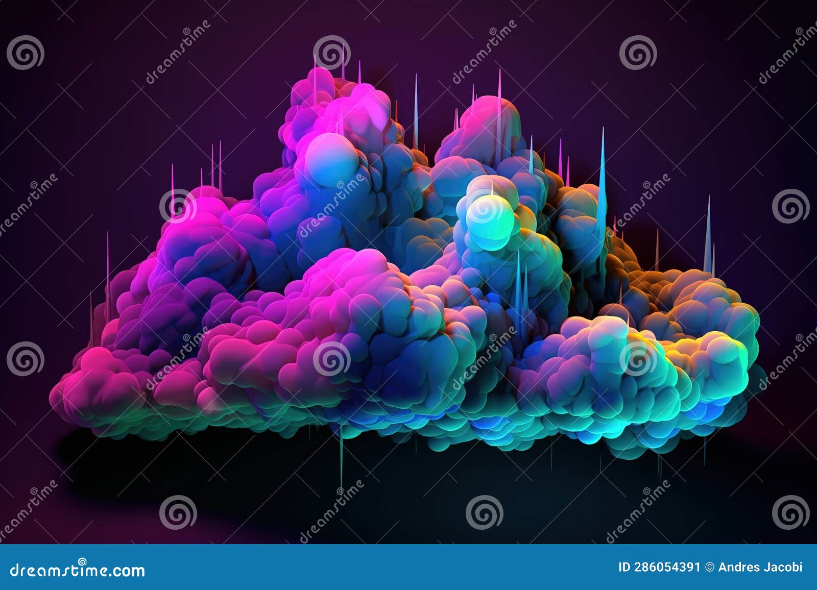Abstract 3D Neon Cloud Over Purple Background Stock Illustration ...
