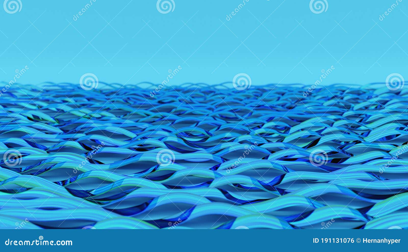 Abstract 3D Ocean, Minimalist Design with Blue Wavy Ribbons. Digital 3D ...