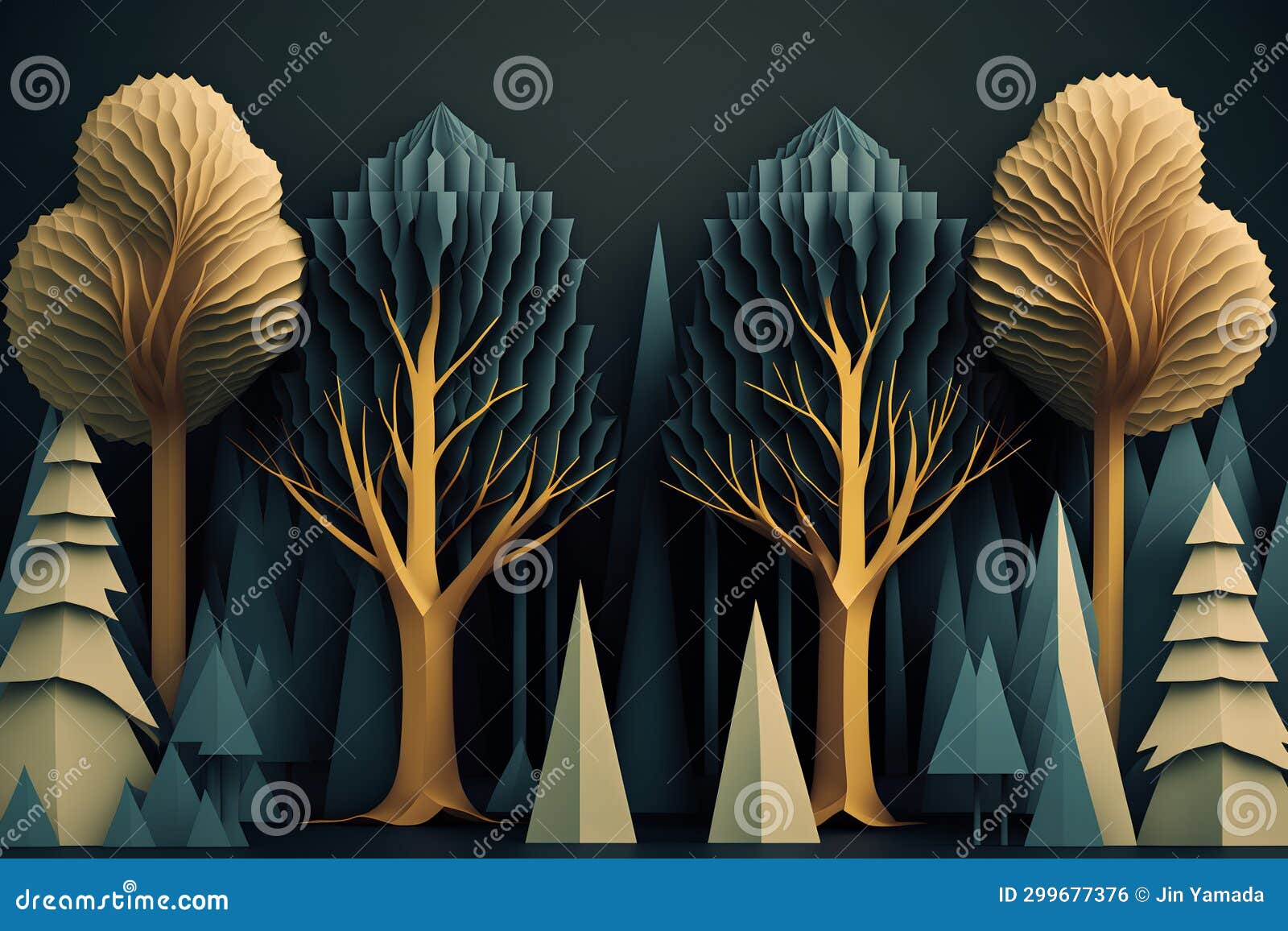 Abstract 3d Paper Cut Style Landscape with Forest. Vector Illustration ...
