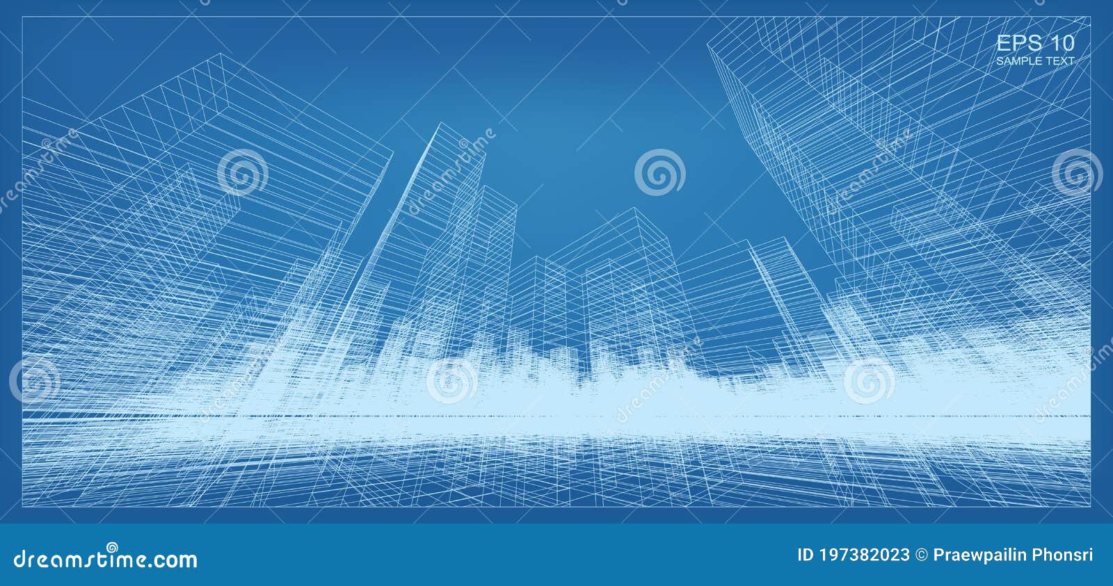 Abstract 3D Perspective Render of Building Wireframe. Architectural ...