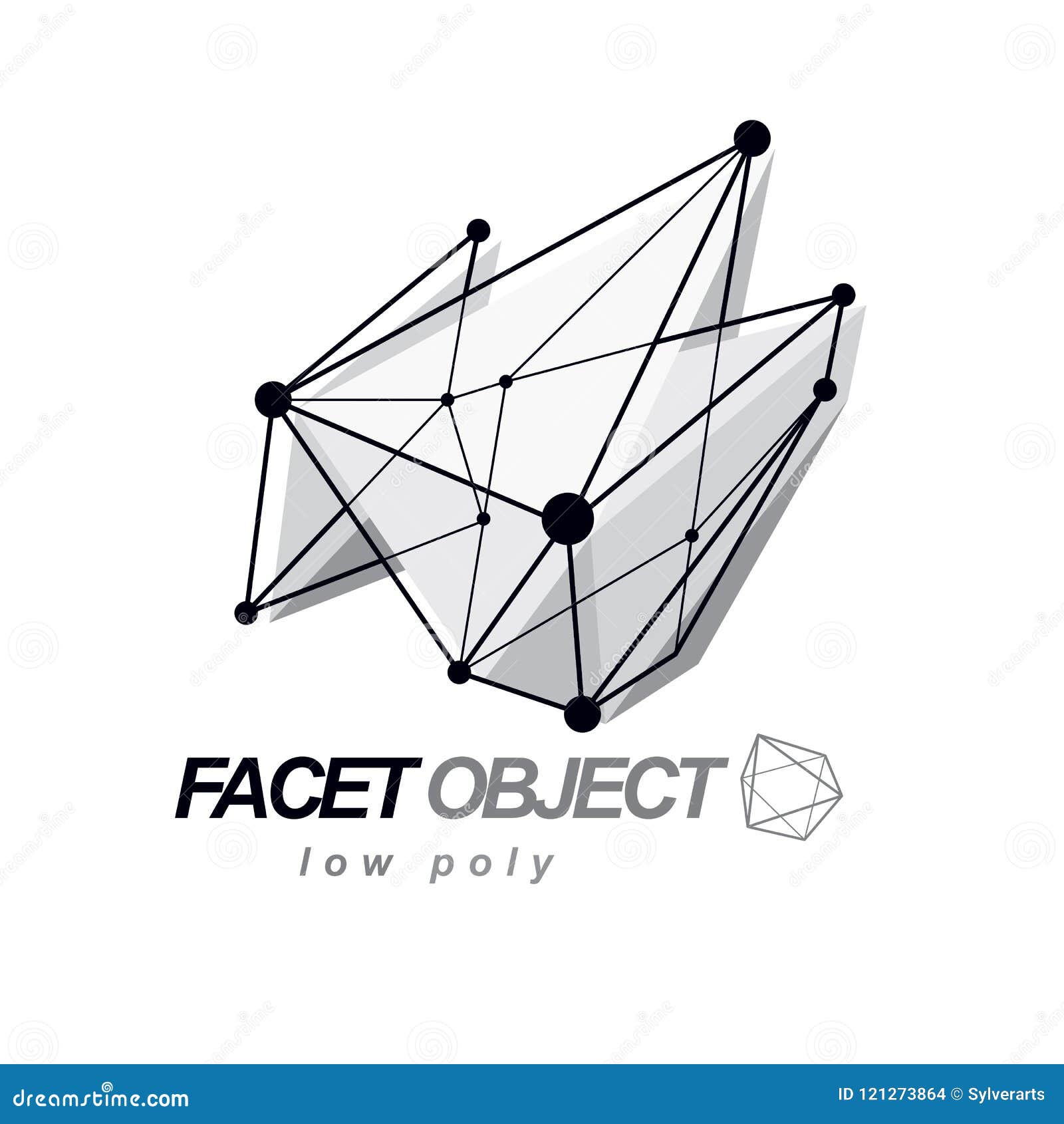 Abstract 3d Polygonal Wireframe Object, Vector Geometric Low Pol Stock ...