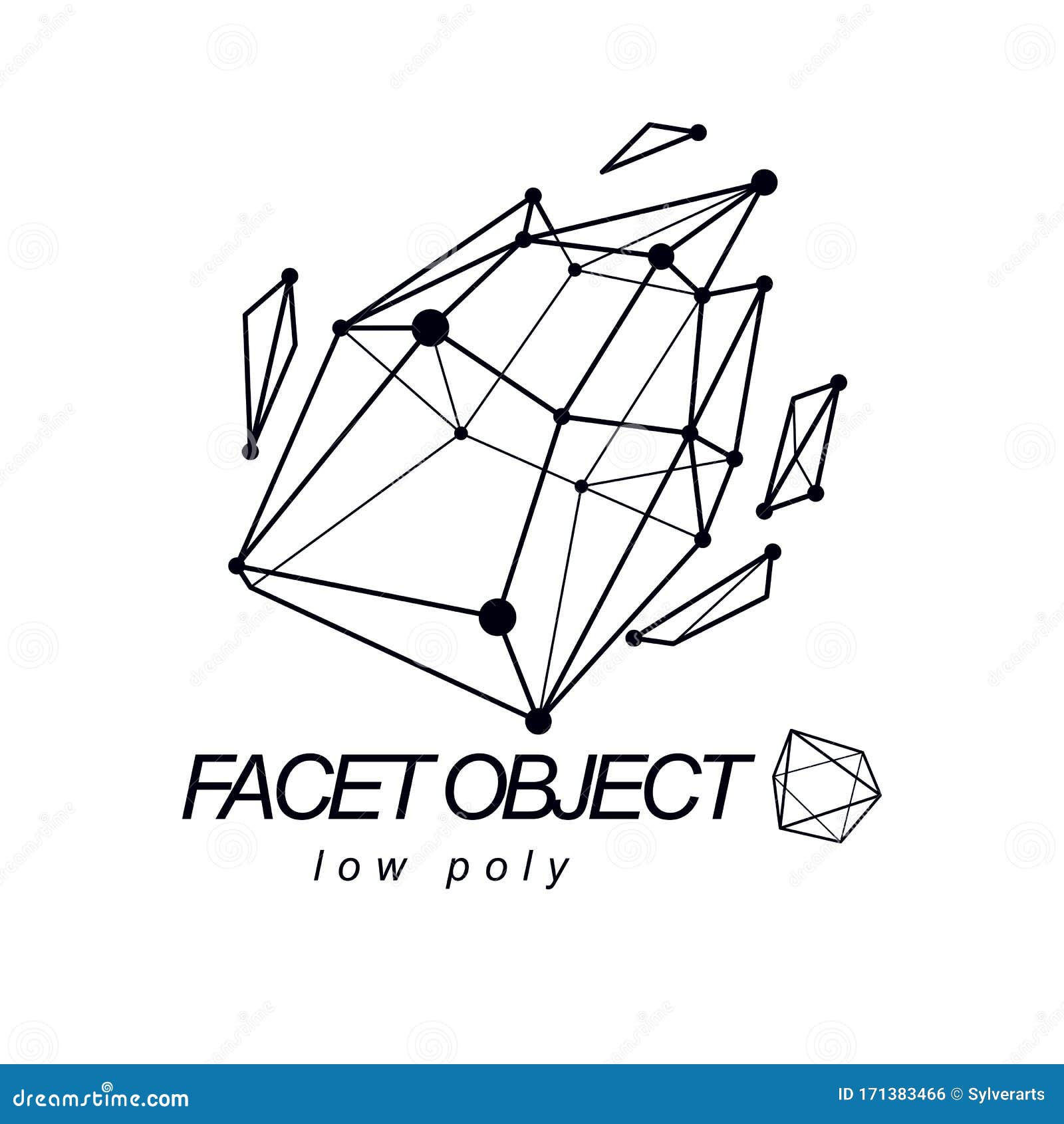 Abstract 3d Polygonal Wireframe Object, Vector Geometric Low Poly ...