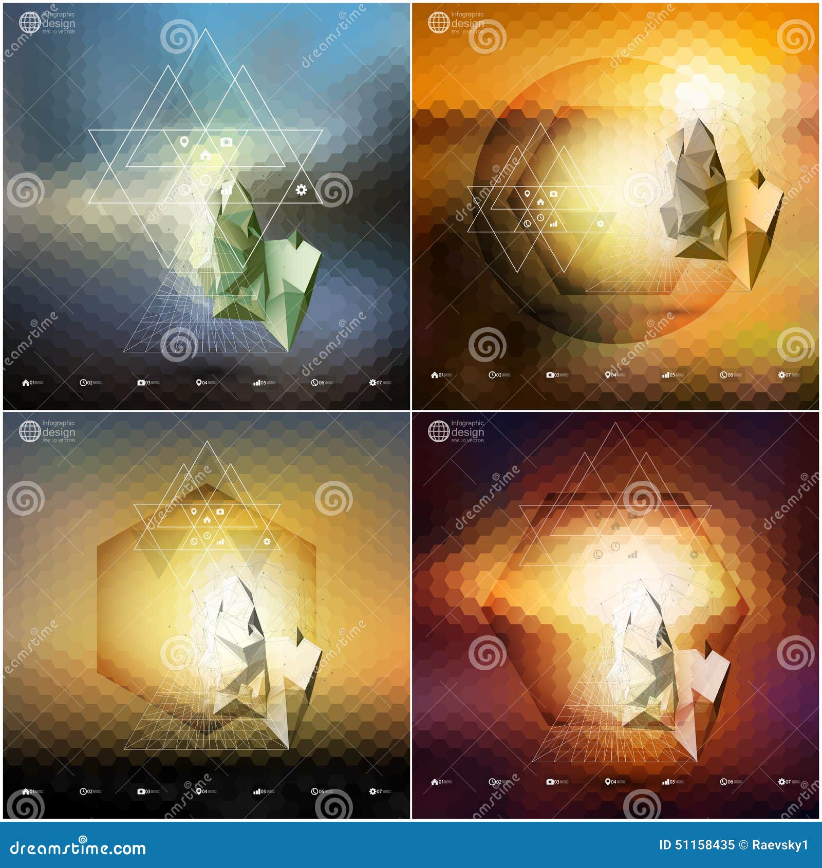 Abstract 3D Pyramids, Abstract Hexagonal Patterns Stock Vector ...