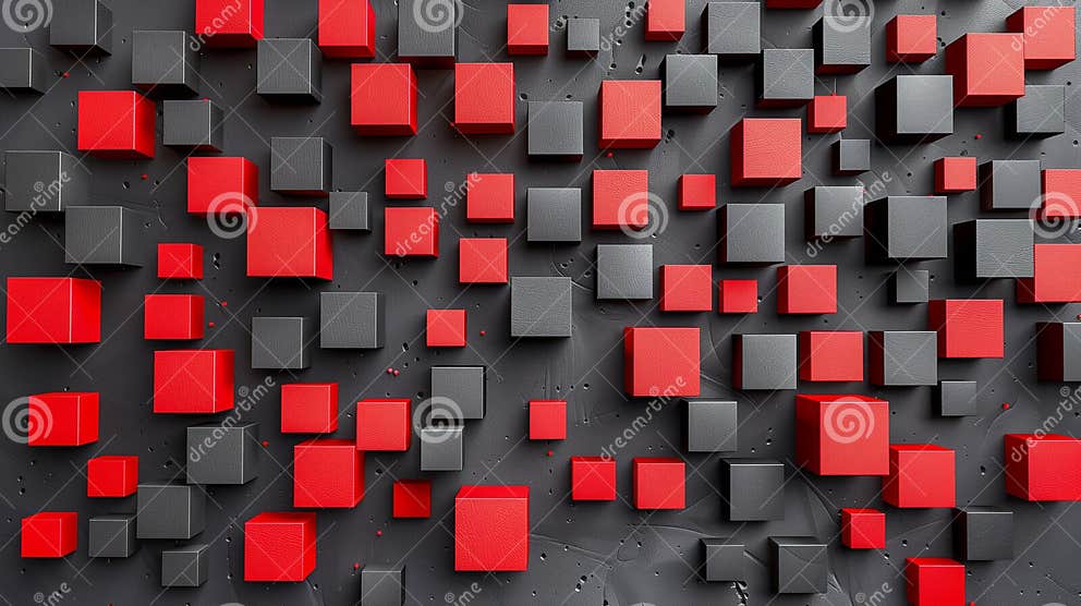 Abstract 3D Red and Black Cubes on a Textured Surface Stock ...