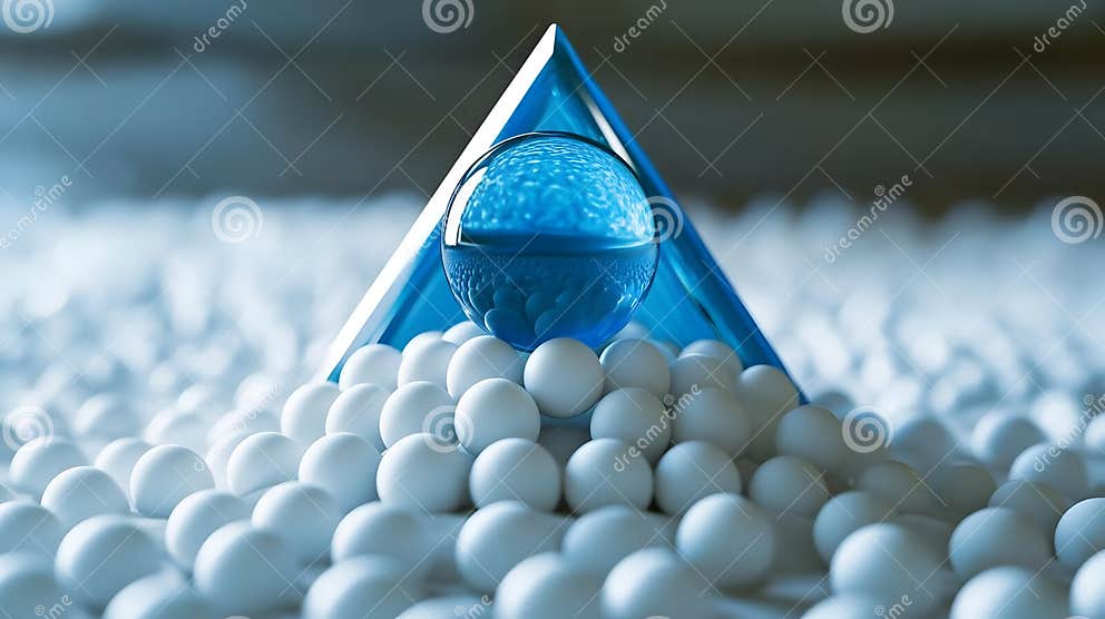Abstract 3D Render of a Blue Sphere Resting Atop a Triangular Prism ...