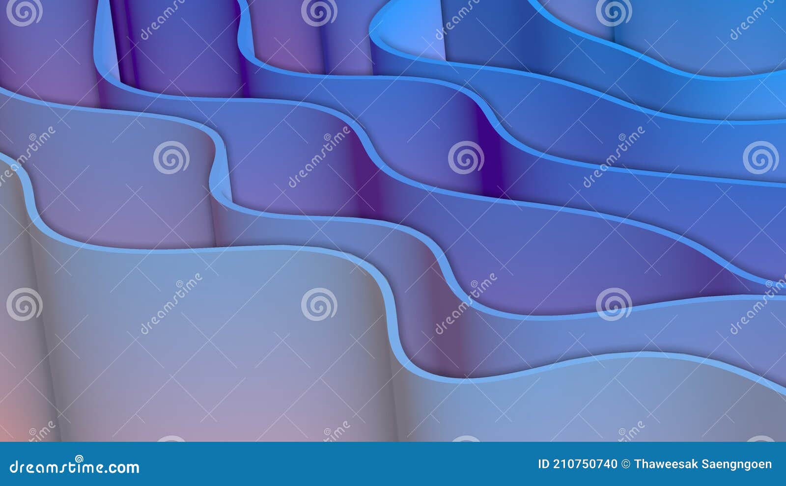 Abstract 3D Render Blue Splines Rows Light and Shadow Curves Flowing ...