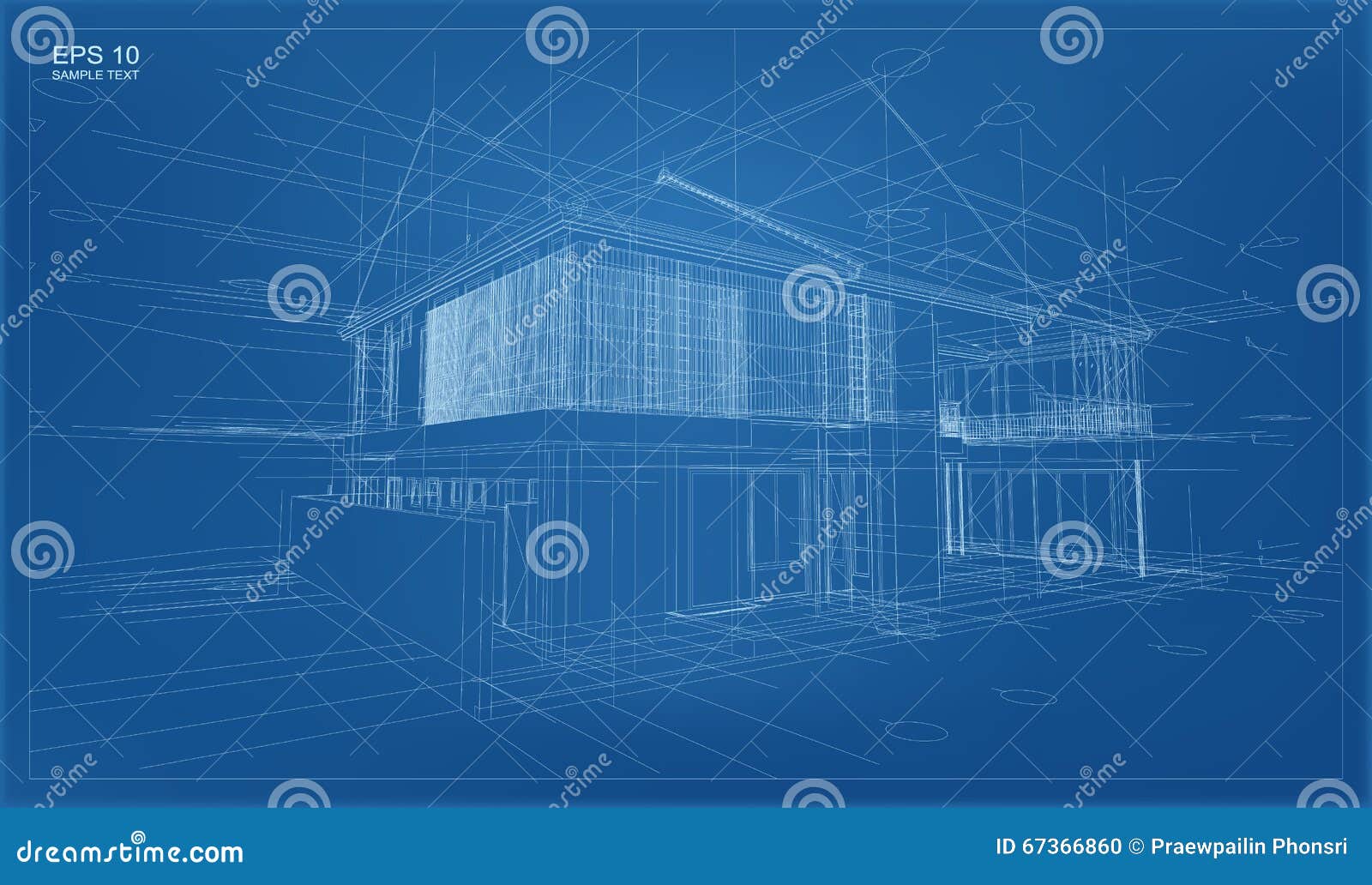 Abstract 3D Render of Building Wireframe Structure. Stock Vector ...