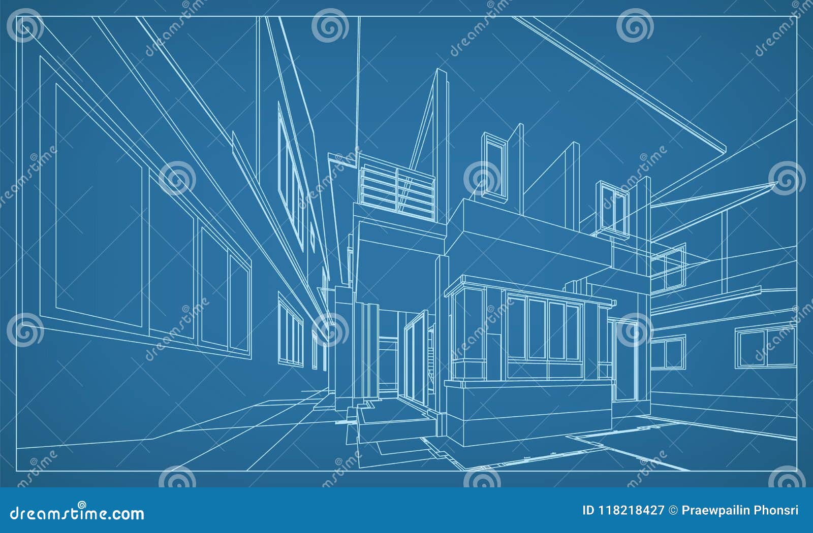 Abstract 3D Rendering of Building Wireframe Structure. Vector. Stock ...